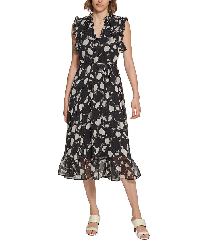 Calvin Klein Ruffled V-Neck Dress - Macy's