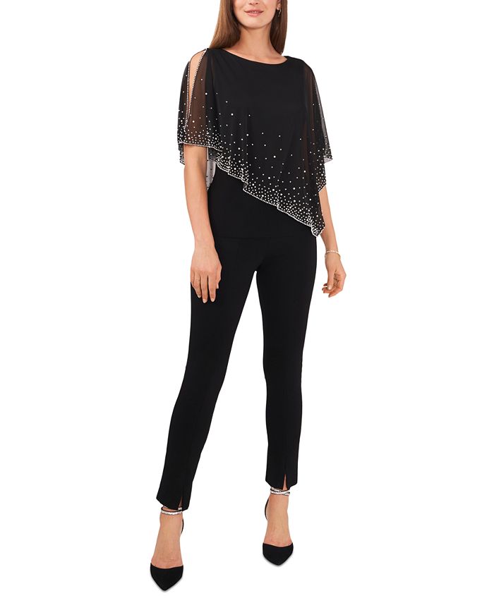 MSK Women's Beaded Overlay Cape Top - Macy's