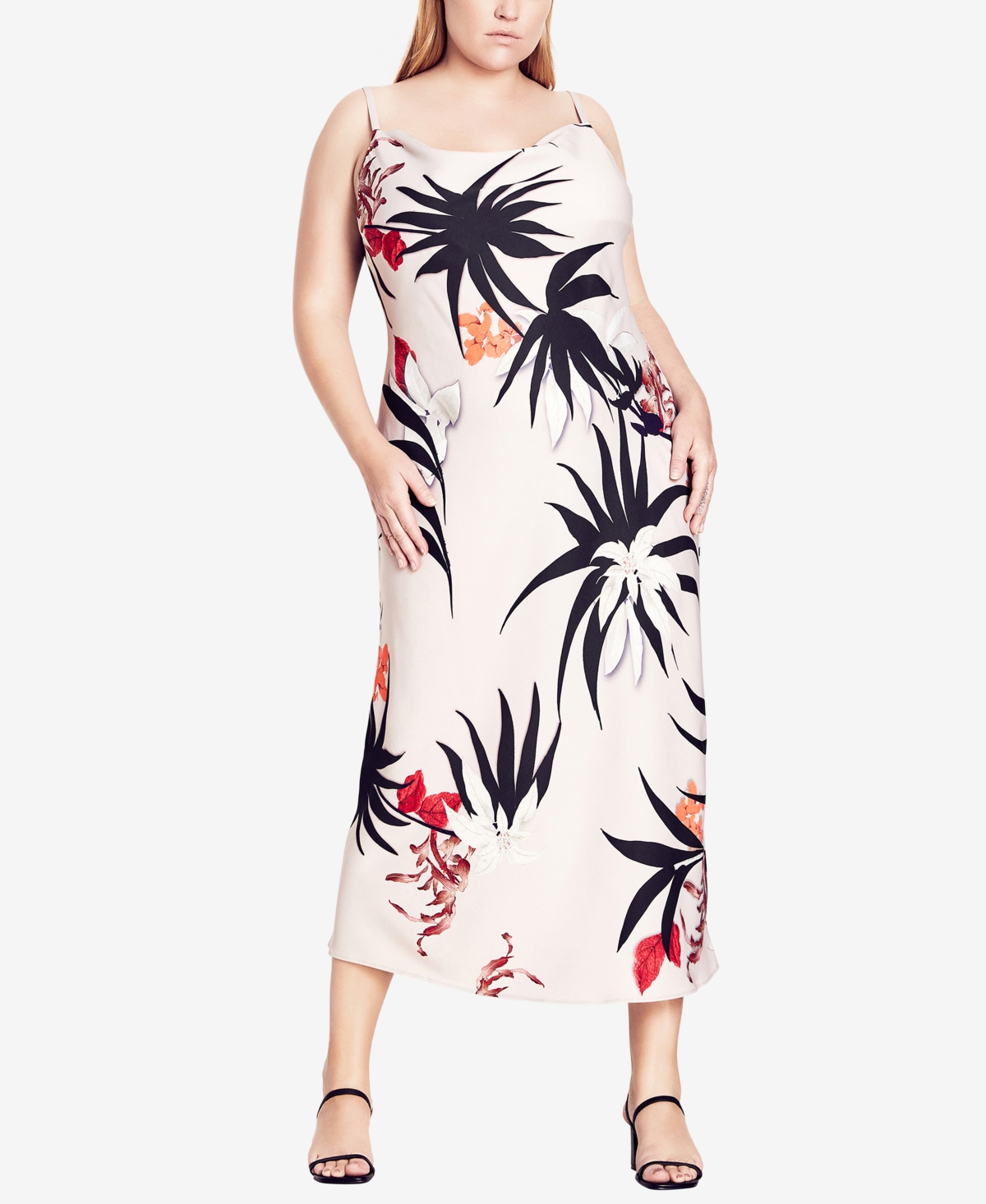 City Chic Trendy Plus Size Lush Palm Midi Dress In Stone Lush Palm ...