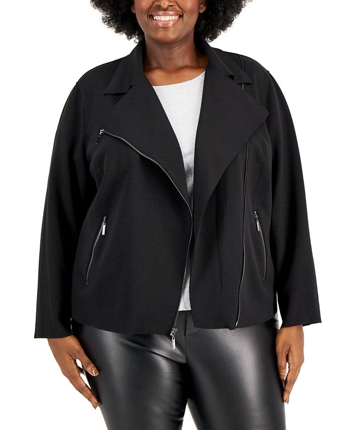 Anne Klein Plus Size Zip-Front Scuba Crepe Moto-Style Jacket - Macy's