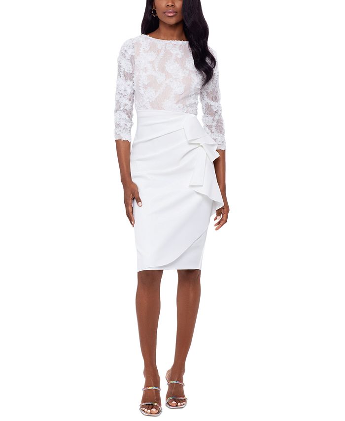 XSCAPE Women's Boat-Neck Lace-Top Draped-Skirt Dress - Macy's
