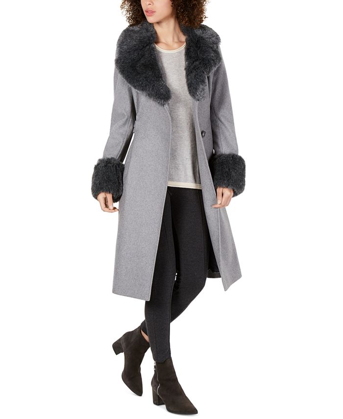 Via Spiga Women's Faux-Fur-Trim Belted Wrap Coat & Reviews - Coats ...