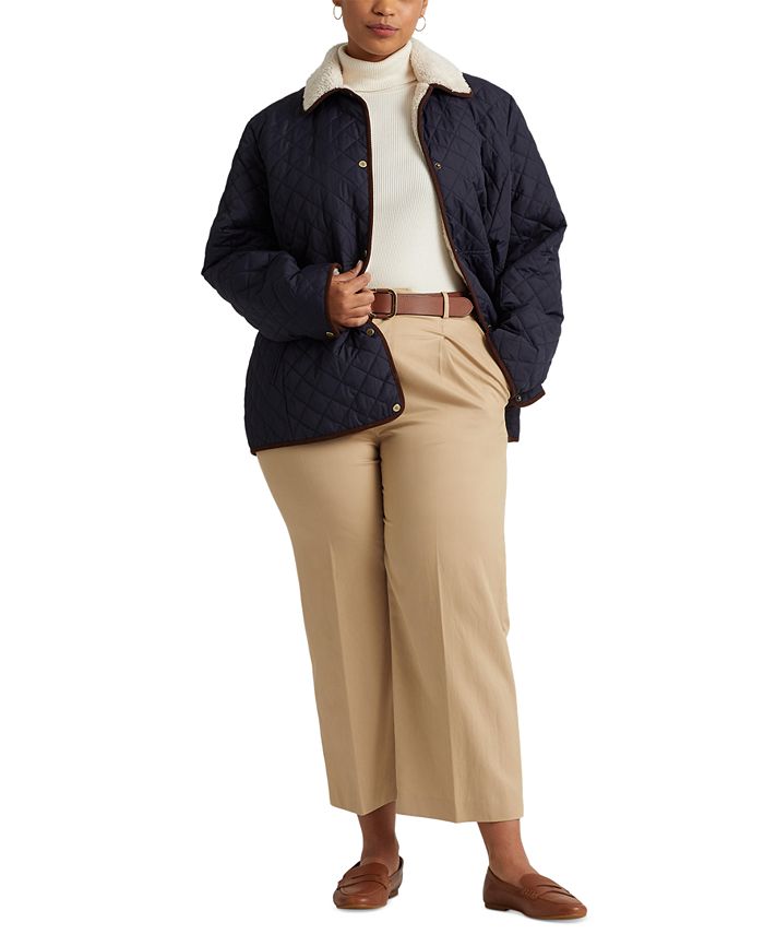 Lauren Ralph Lauren Women's Plus Size Faux-Sherpa-Collar Quilted Coat, Created for Macy's ...