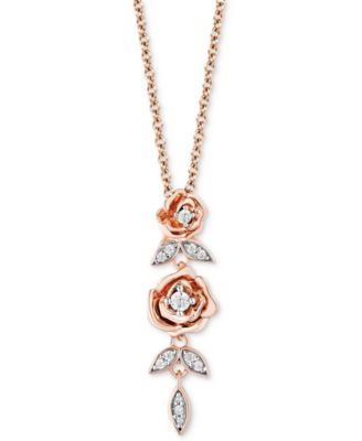 Enchanted Disney Fine Jewelry Diamond Belle Flower Pendant Necklace 1 10 ct. t.w. in 14k Rose Gold Macy s