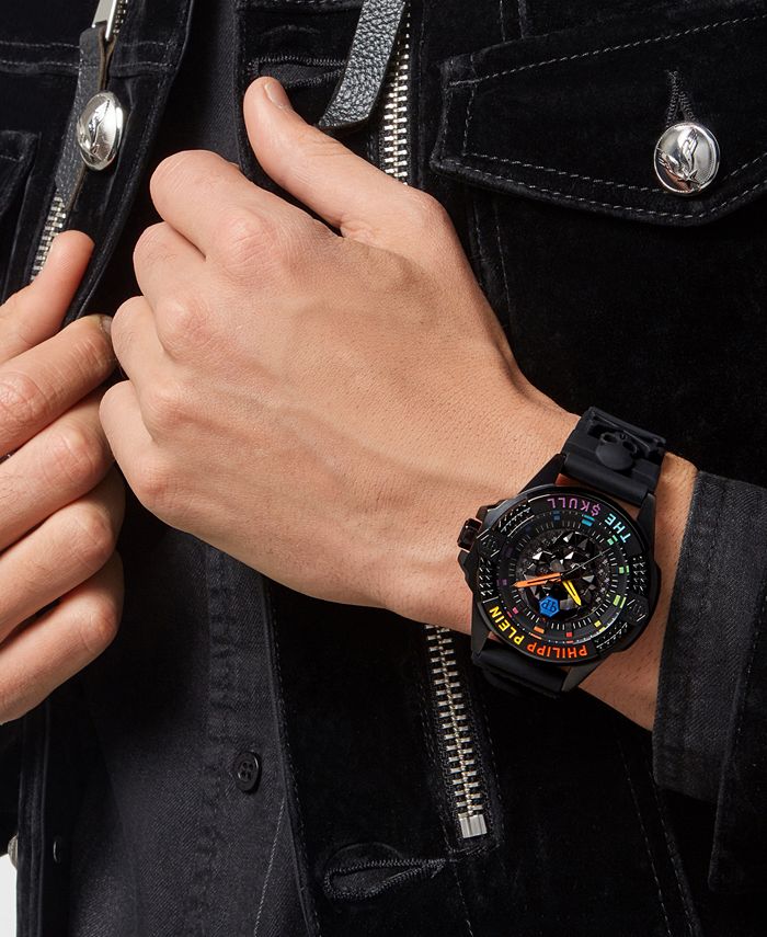 Philipp Plein Men's The $kull Rainbow & Black Guilloché Silicone Strap ...