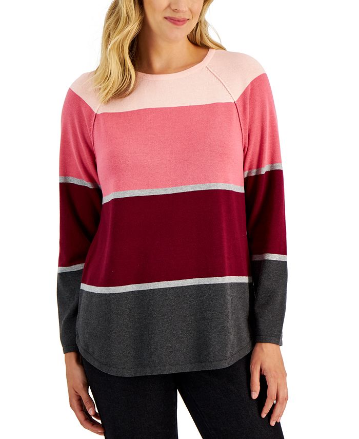 Karen Scott Women's Thea Cotton Colorblocked Sweater, Created for Macy ...