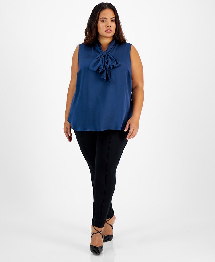 Bar III Plus Size Bow-Neck Sleeveless Blouse, Created for Macy's - Macy's