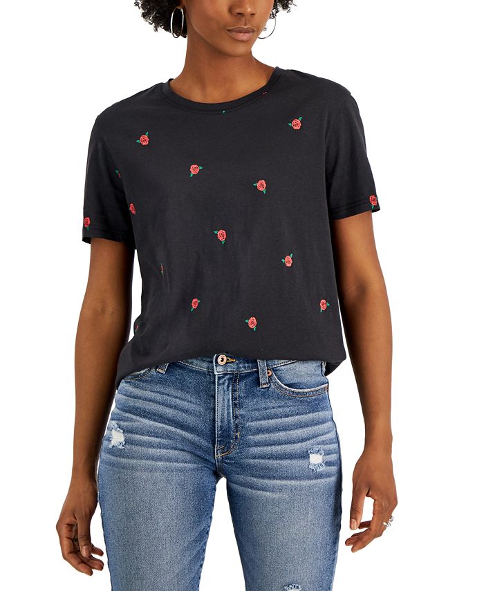 Rebellious One Juniors' Cotton Rose-Print T-Shirt - Macy's