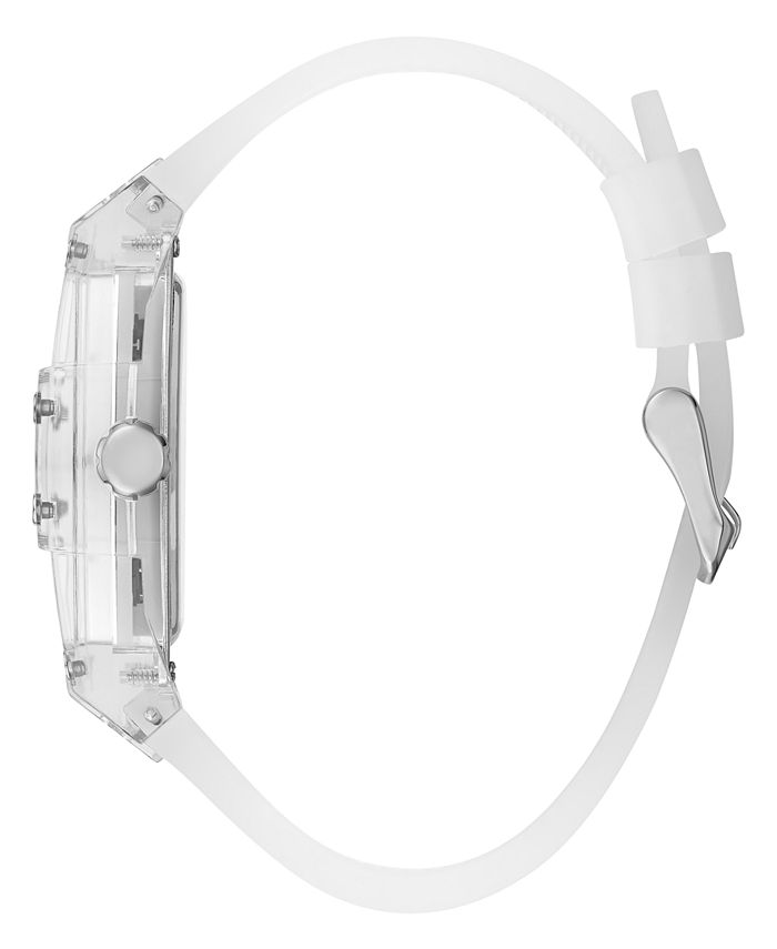 GUESS Men's Multi-Function Transparent and Silver-Tone Silicone Strap ...