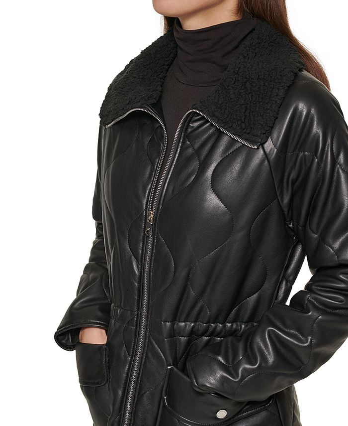 Kenneth Cole Women's Quilted Faux-Leather Shacket & Reviews - Coats ...