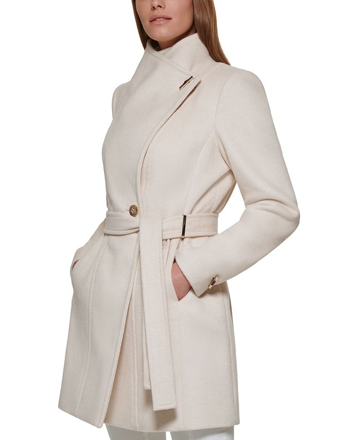 Calvin Klein Womens Asymmetrical Belted Wrap Coat Created For Macys