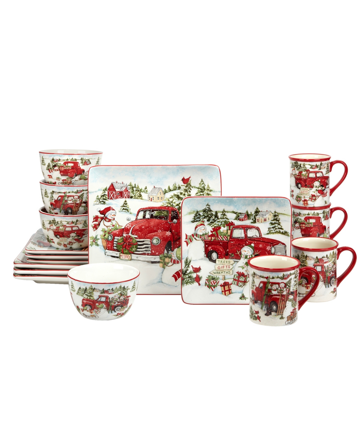 Click here for Certified International Red Truck Snowman 16 Piece... prices