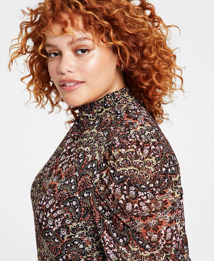 Bar III Plus Size Mock-Neck Blouse, Created for Macy's - Macy's