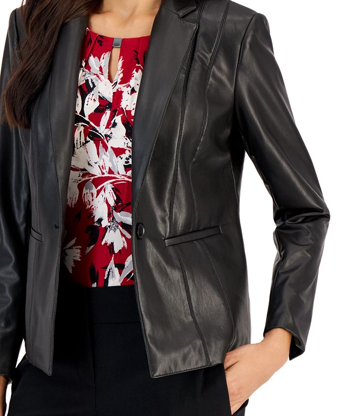 Kasper Women's Faux-Leather Seamed One-Button Jacket - Macy's