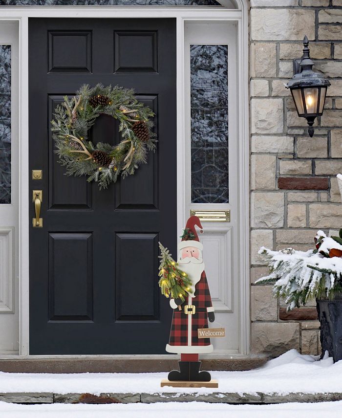 Glitzhome 36" Lighted Wooden Santa Porch Decor - Macy's