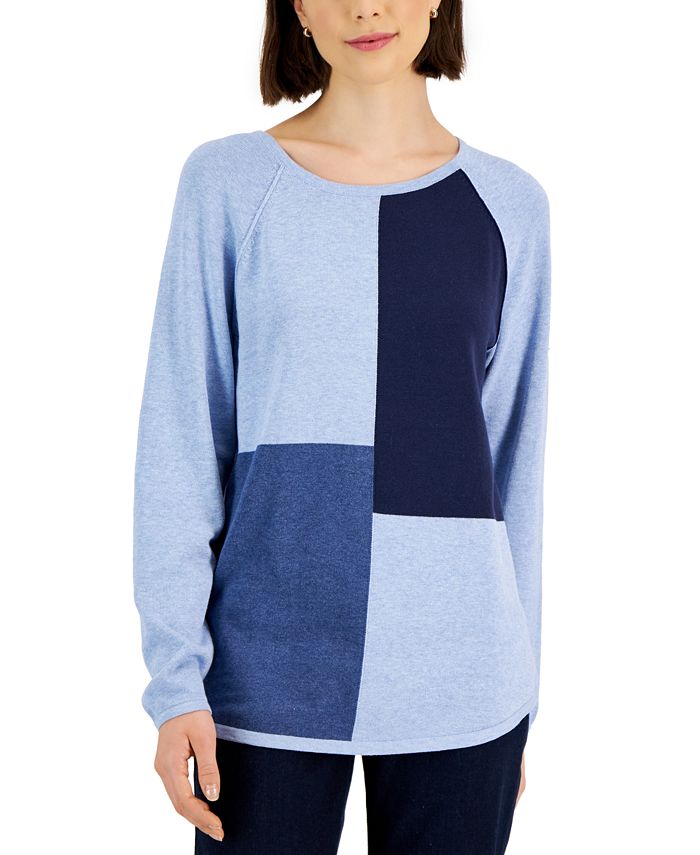 Karen Scott Cotton Colorblocked Patchwork Sweater, Created for Macy's ...