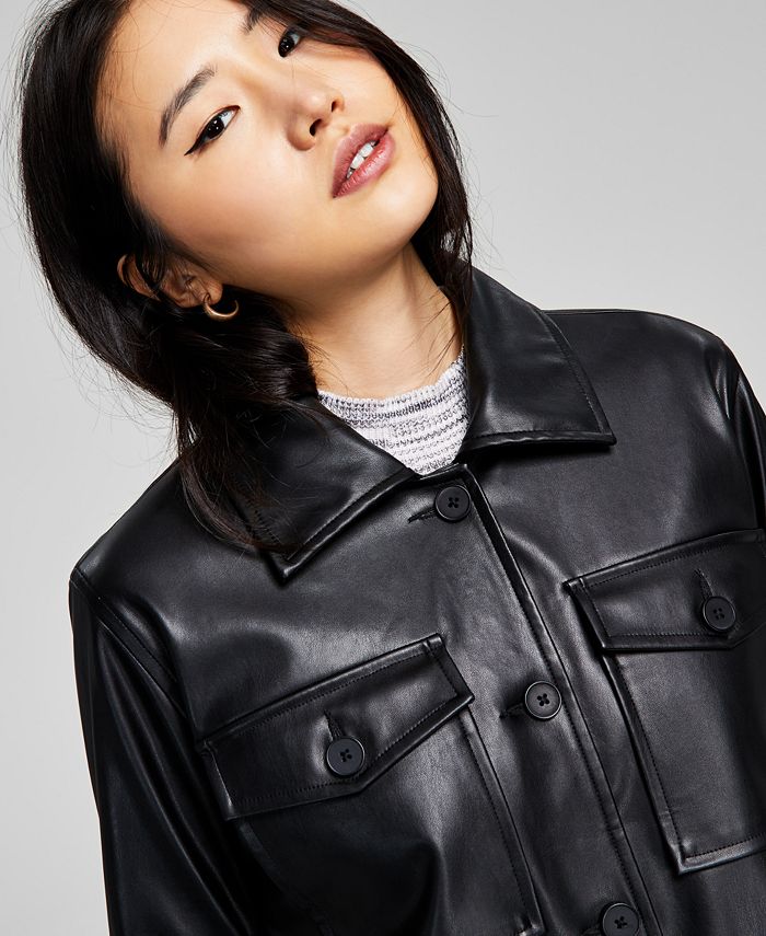 And Now This Women's Cropped Faux-Leather Shacket & Reviews - Jackets ...