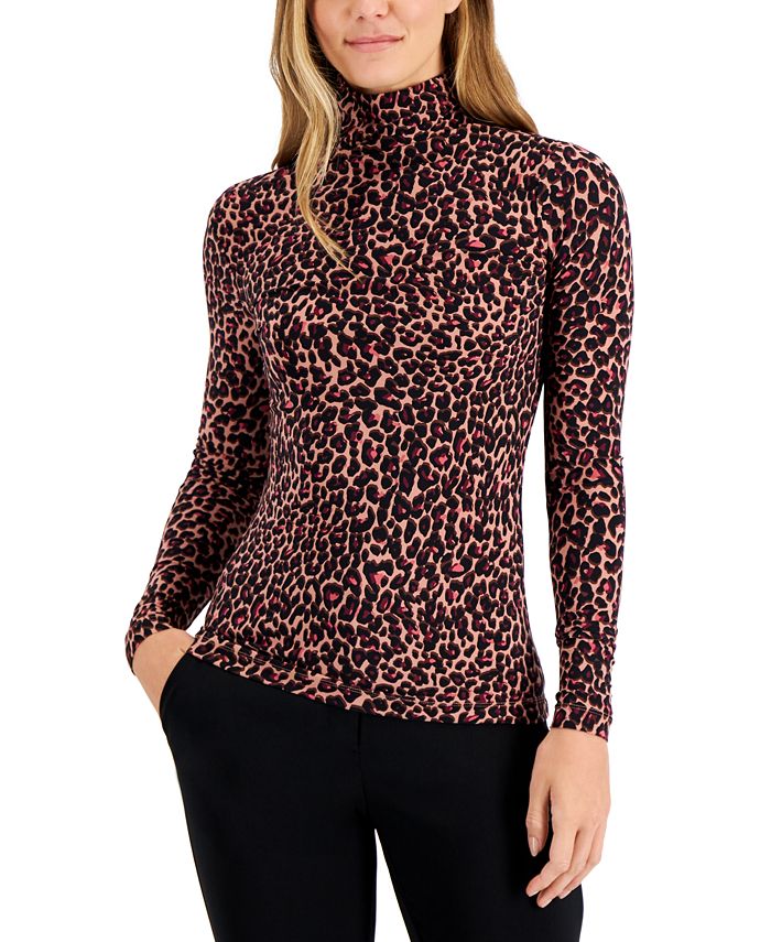 Anne Klein Women's Animal-Print Long-Sleeve Turtleneck Top - Macy's