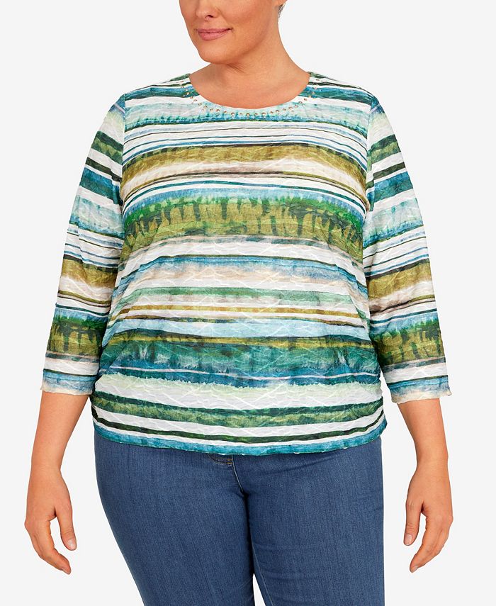 Alfred Dunner Plus Size Classics Watercolor Biadere Knit Top - Macy's
