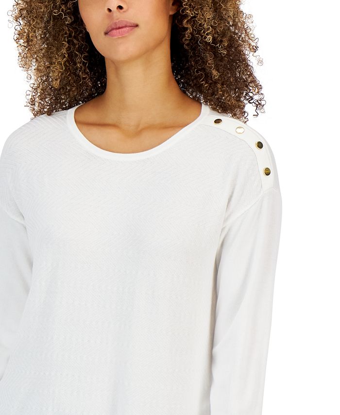 JM Collection Petite Sharkbite Button-Shoulder Sweater, Created for ...