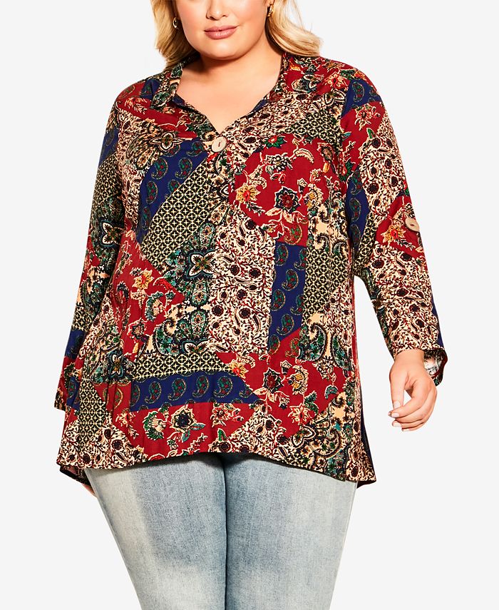 Avenue Plus Size Savanna Button Print Top - Macy's