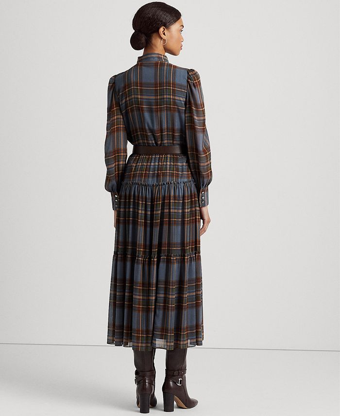 Lauren Ralph Lauren Plaid Tie-Neck Crinkle Georgette Dress & Reviews ...