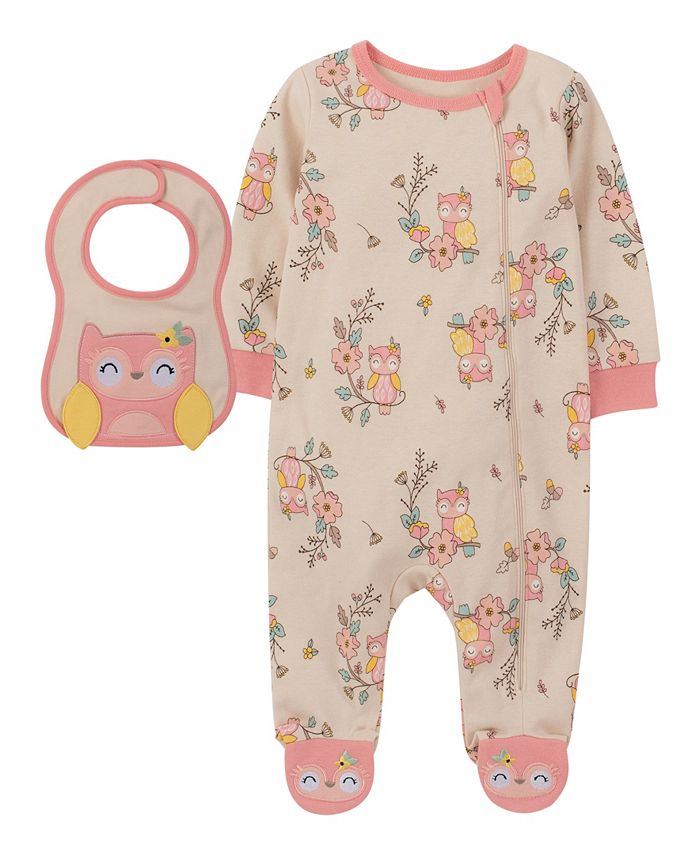 Koala Baby Girls Owl Sleep and Play Footie with Bib, 2 Piece Set - Macy's