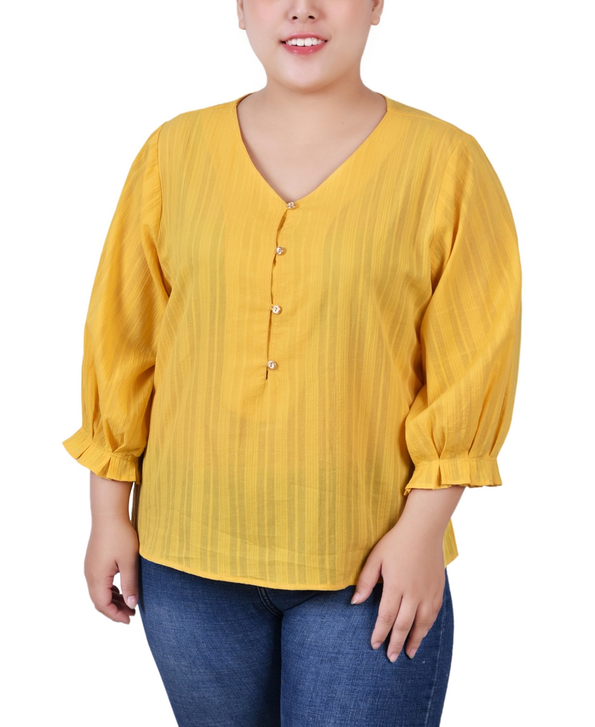 Click here for Ny Collection Plus Size 3/4 Sleeve Button Placket... prices