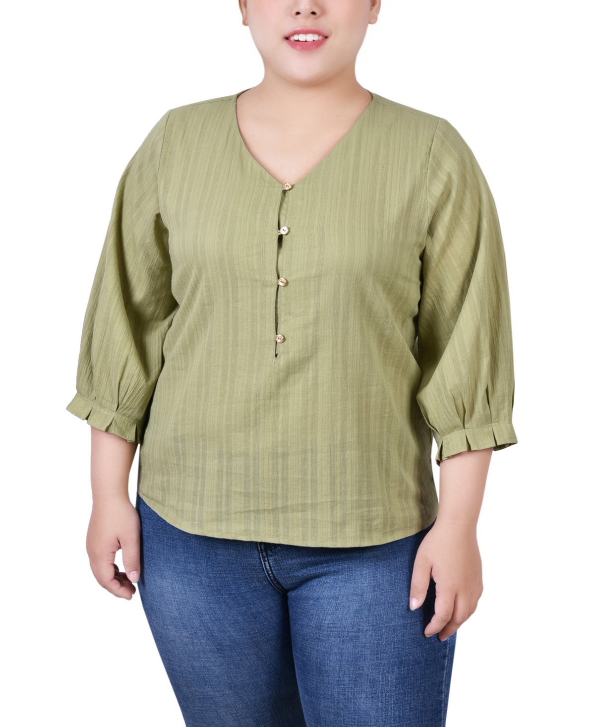 Click here for Ny Collection Plus Size 3/4 Sleeve Button Placket... prices