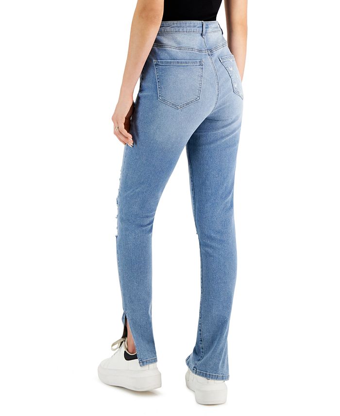 Gemma Rae Juniors' High Rise Ripped Side-Slit Skinny Jeans - Macy's