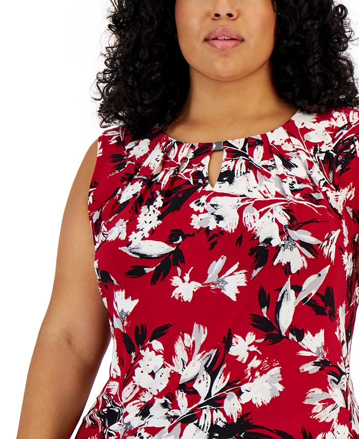 Kasper Plus Size Floral-Print Keyhole Blouse - Macy's