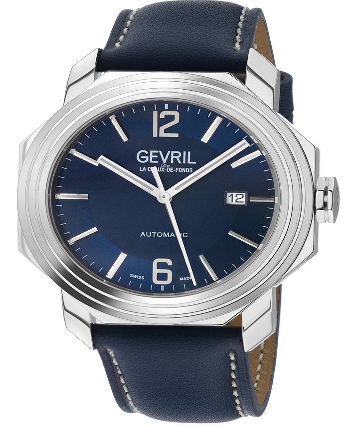Gevril Men's Canal St Swiss Automatic Italian Blue Leather Strap Watch ...