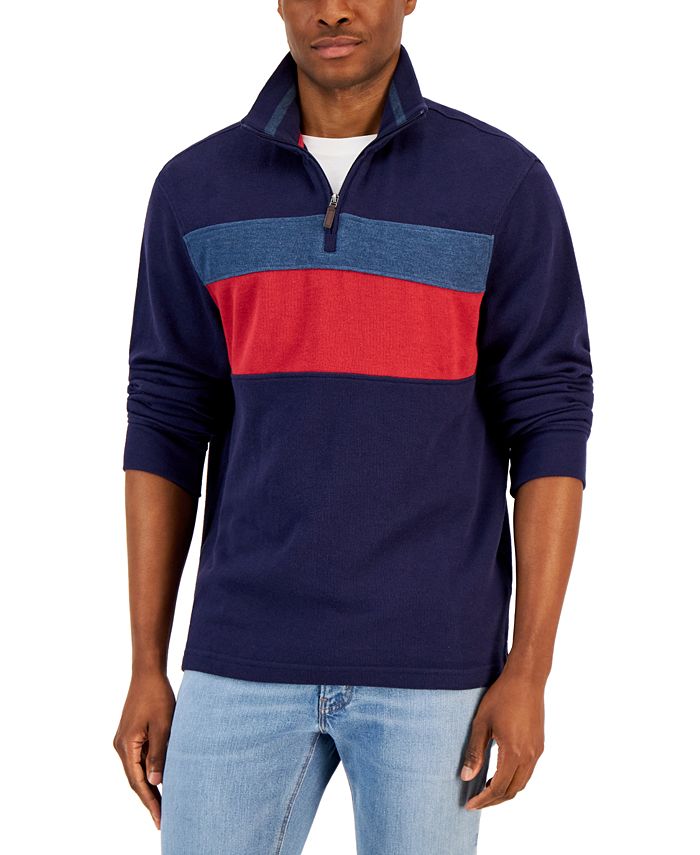 Club Room Men's Colorblocked French Rib Quarter-Zip Sweater, Created ...