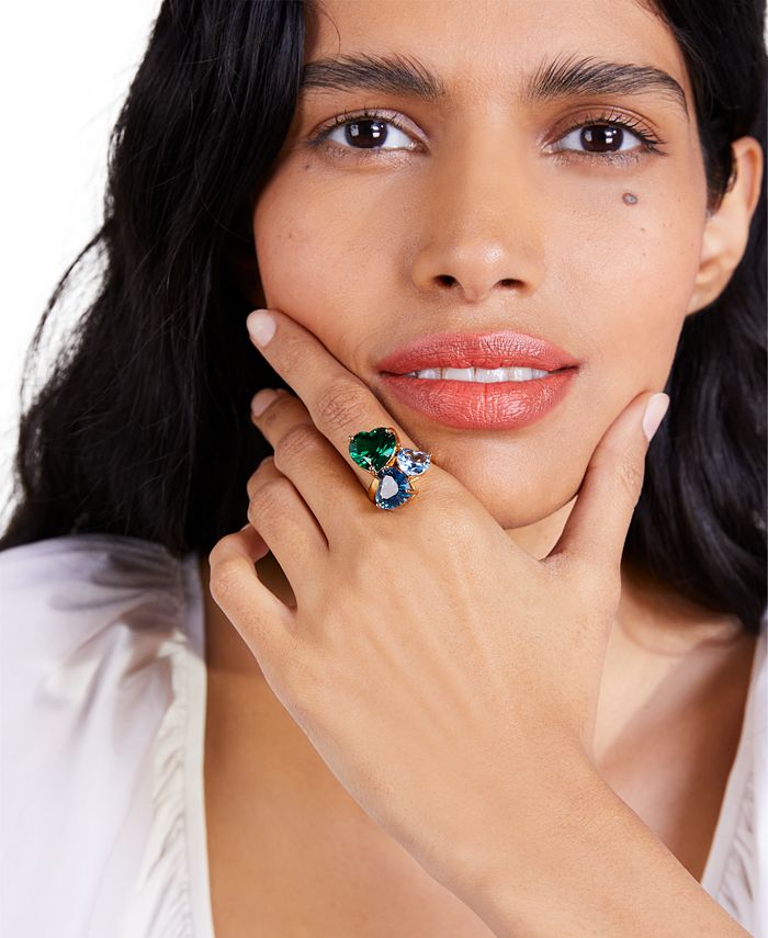 kate spade new york Gold-Tone Color Cubic Zirconia Heart Cluster Ring ...