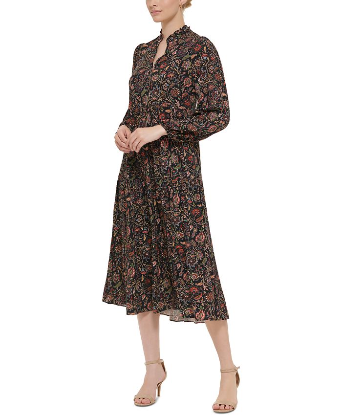 Jessica Howard Petite Paisley-Print Split-Neck Midi Dress - Macy's