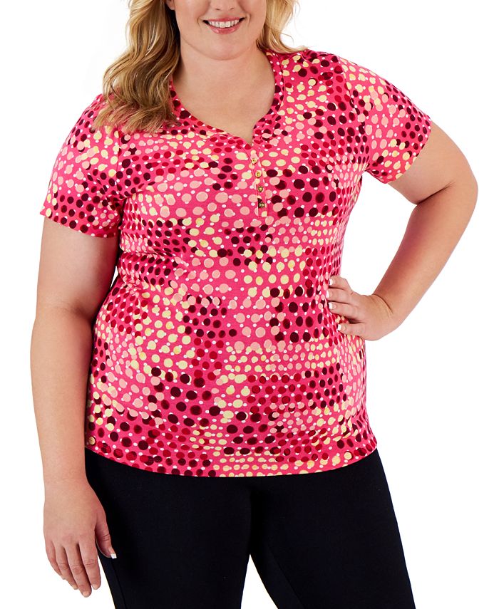 Karen Scott Plus Size Mod Dots Henley Top, Created for Macy's - Macy's
