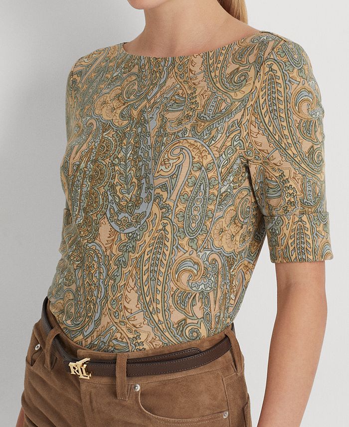 Lauren Ralph Lauren Paisley Stretch Cotton Boatneck T-Shirt - Macy's