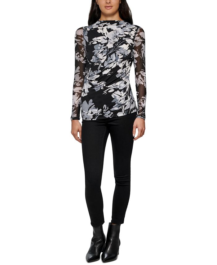 Calvin Klein Women's Long Sleeve Floral Mesh Top - Macy's