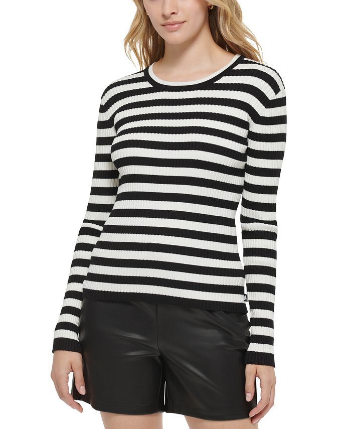Karl Lagerfeld Paris Women's Striped Ribbed Sweater - Macy's