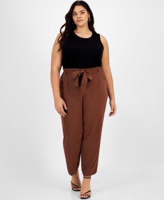 Bar III Plus Size Textured Tie-Waist Pants, Created for Macy's - Macy's