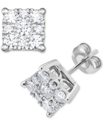 Diamond Square Cluster Stud Earrings 1 ct. t.w. in 14k White Gold
