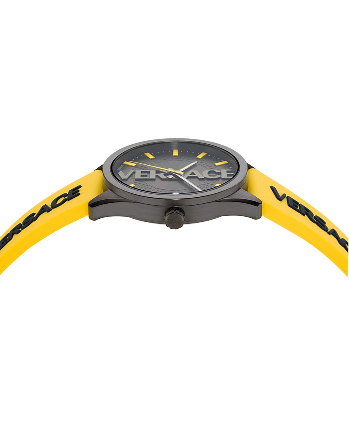 Versace Men's Swiss V-Vertical Yellow Silicone Strap Watch 42mm - Macy's