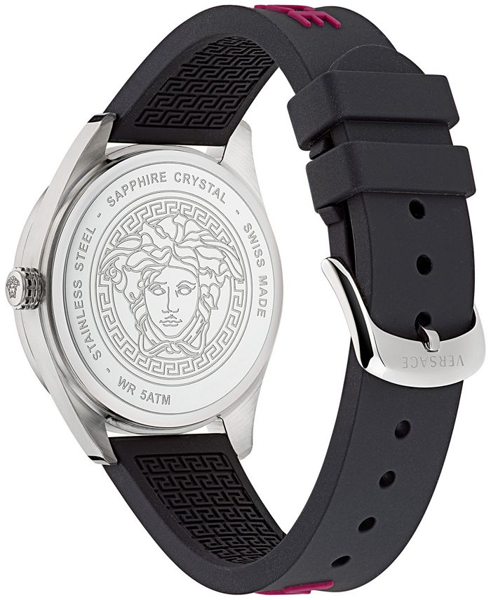 Versace Men's Swiss V-Vertical Black Silicone Strap Watch 42mm - Macy's