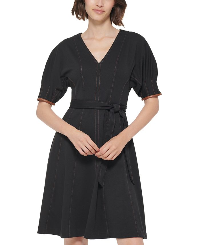 Calvin Klein Belted A-Line Dress - Macy's