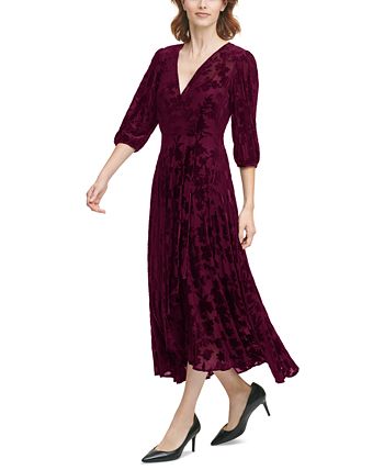 Calvin Klein Velvet Faux-Wrap Dress & Reviews - Dresses - Women - Macy's