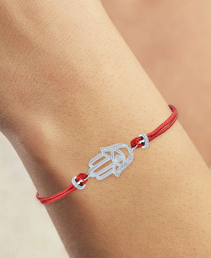 Macy's Diamond Accent Hamsa Hand Red Cord Bracelet in Sterling Silver ...