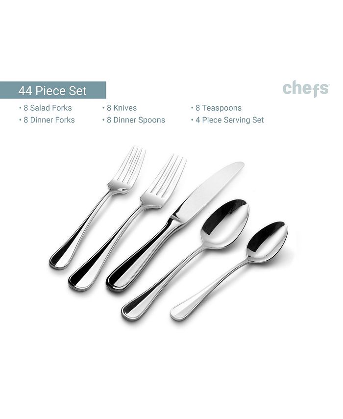 Chefs Calais 18/10 Stainless Steel 44 Piece Flatware Set, Service for 8 ...