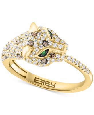 EFFY® Diamond (5/8 ct. t.w.) & Emerald Accent Panther Ring in 14k Gold ...