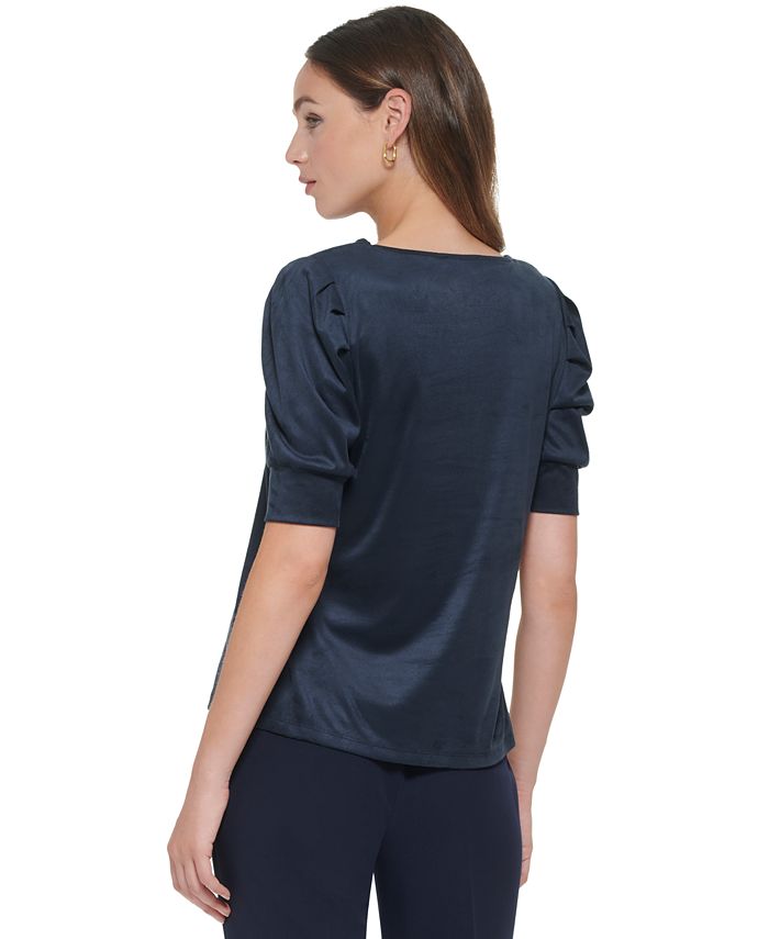 Tommy Hilfiger Women's Pleated-Shoulder Faux-Suede Top - Macy's
