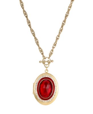 2028 Gold-Tone Red Stone and Crystal Oval Locket Necklace - Macy's